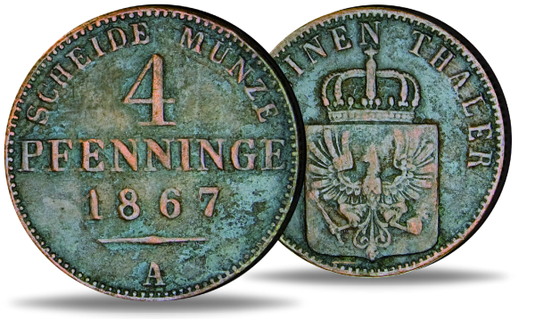 Königreich Preußen, 4 Pfennig 1841-1860, König Friedrich Wilhelm IV ...
