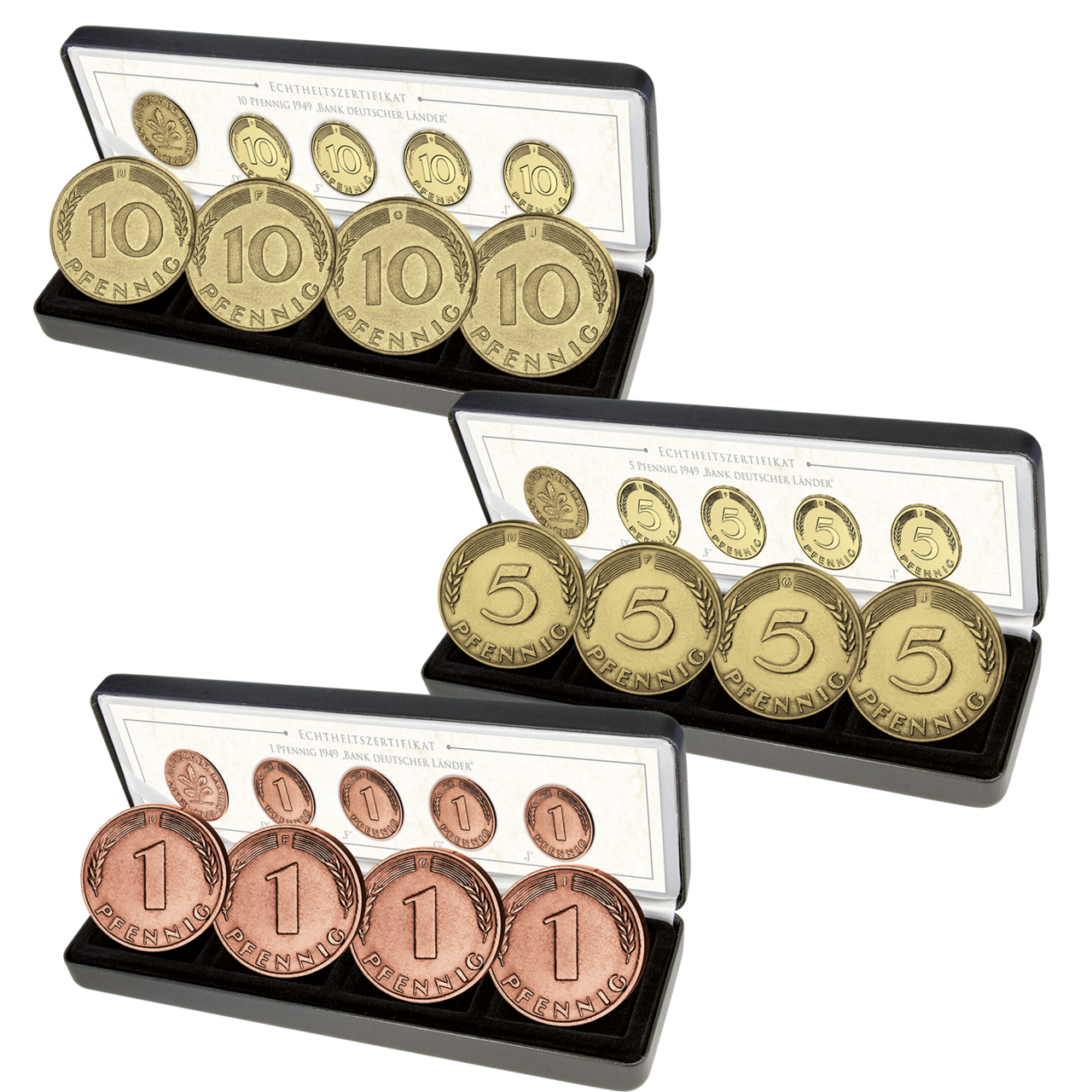 Bundesrepublik Deutschland, Komplett-Kollektion 1-10 Pfg Bank Deutscher ...