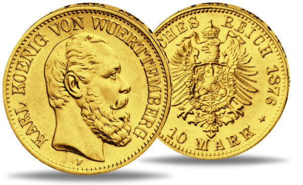 Königreich Württemberg, 10 Mark 1876, König Karl (J.292) - Deutsches ...