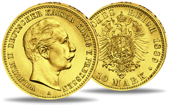 Königreich Preußen, 10 Mark 1889 Kaiser Wilhelm II. (J.249) – Deutsches Kaiserreich Gold ...