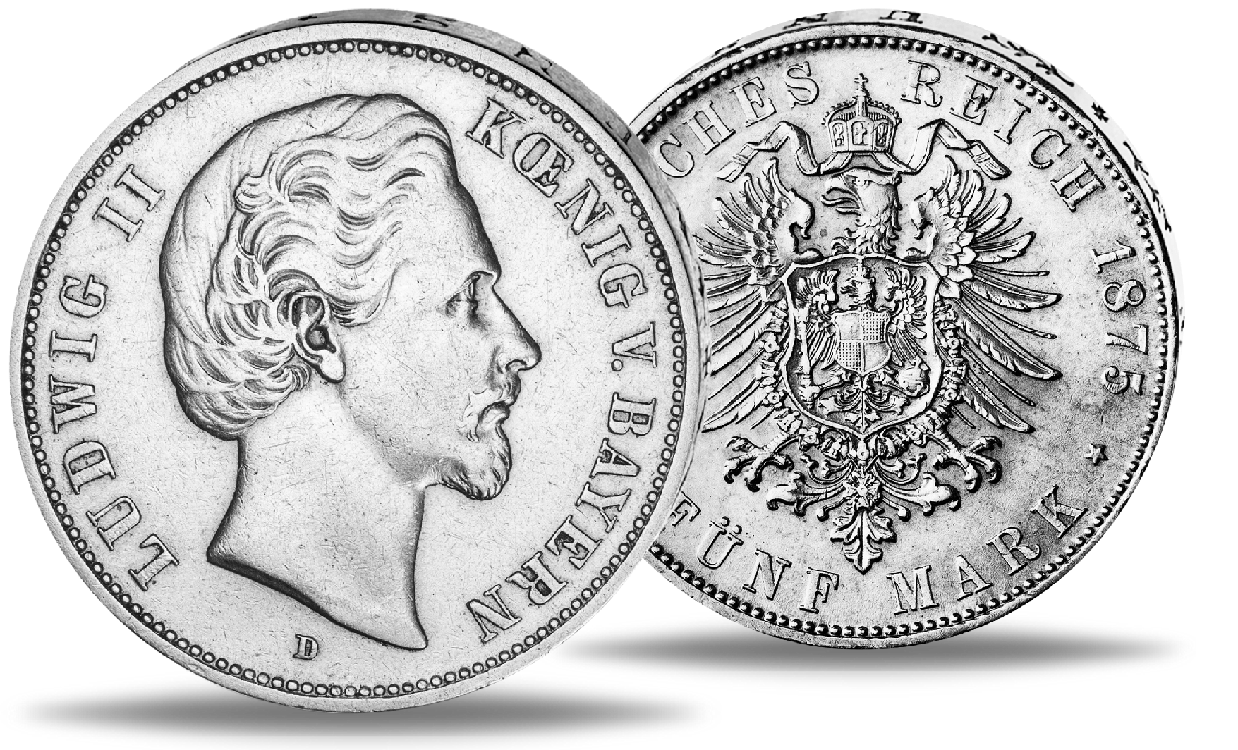 Königreich Bayern, 5 Mark 1875, König Ludwig II. (Jaeger 42 ...