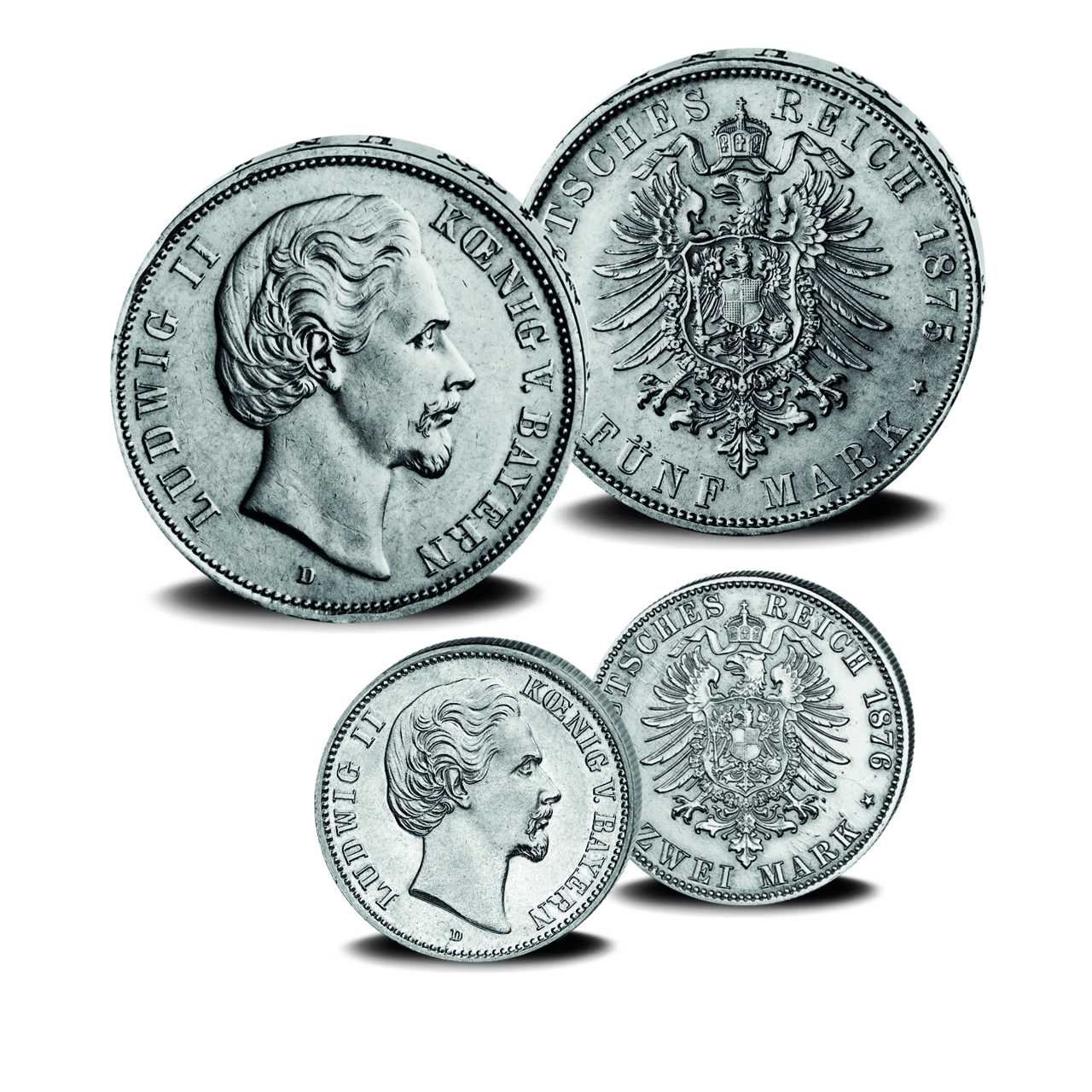 Königreich Bayern, Silbersatz 2 und 5 Mark Ludwig II. - Deutsches ...