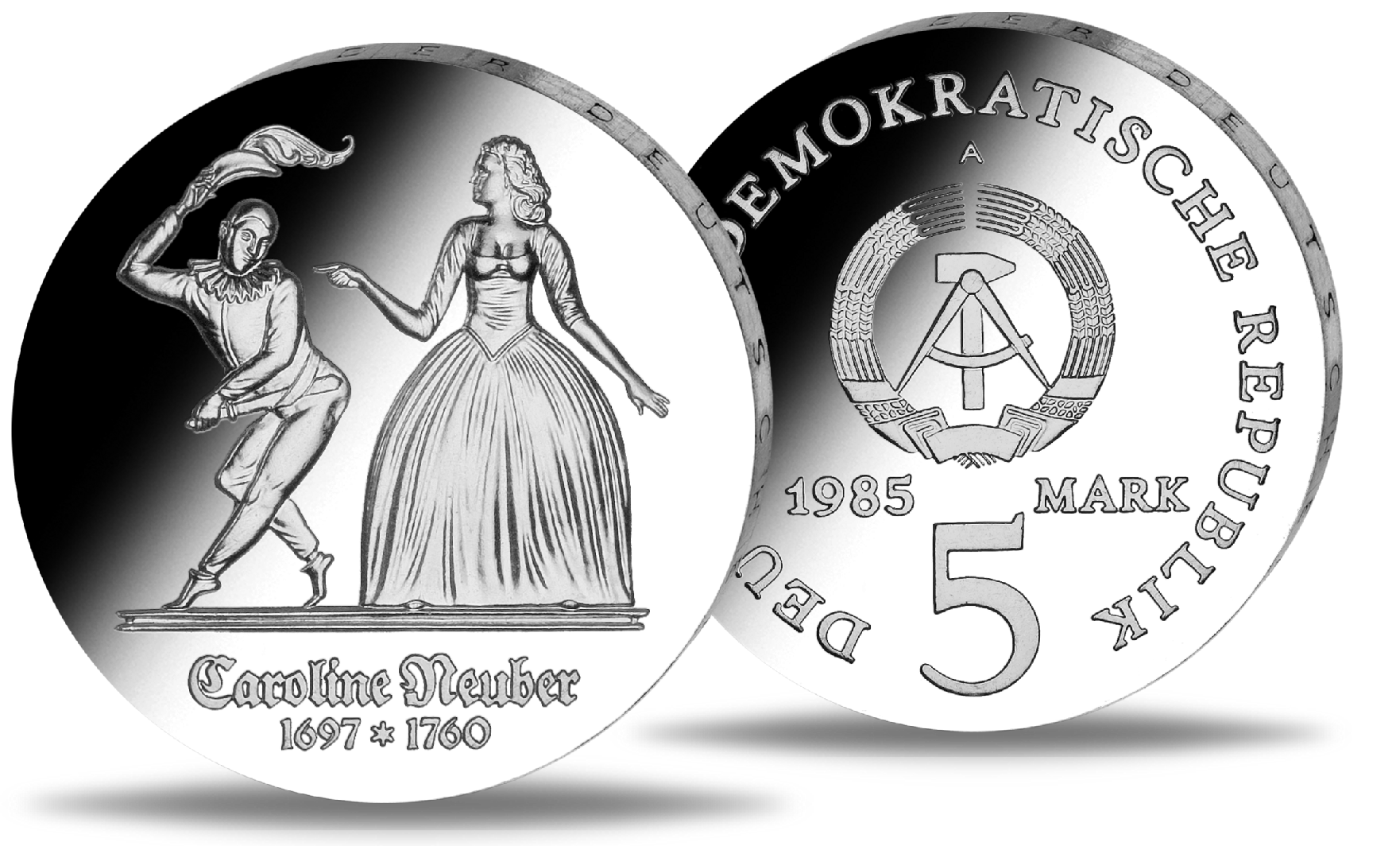 DDR, 5 Mark 1985 Caroline Neuber (Polierte Platte) | Münzen-Versandhaus ...