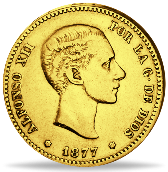 Königreich Spanien, 25 Peseten 1876-1880, König Alfonso XII. - Gold ...