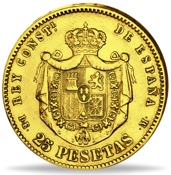Königreich Spanien, 25 Peseten 1876-1880, König Alfonso XII. - Gold ...