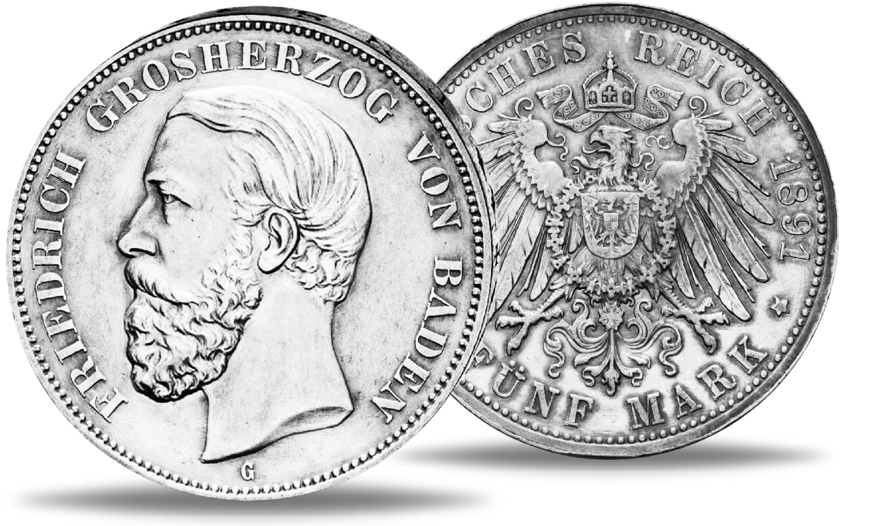 Großherzogtum Baden, 5 Mark 1891 - A ohne Querstrich (Jäger 29F ...