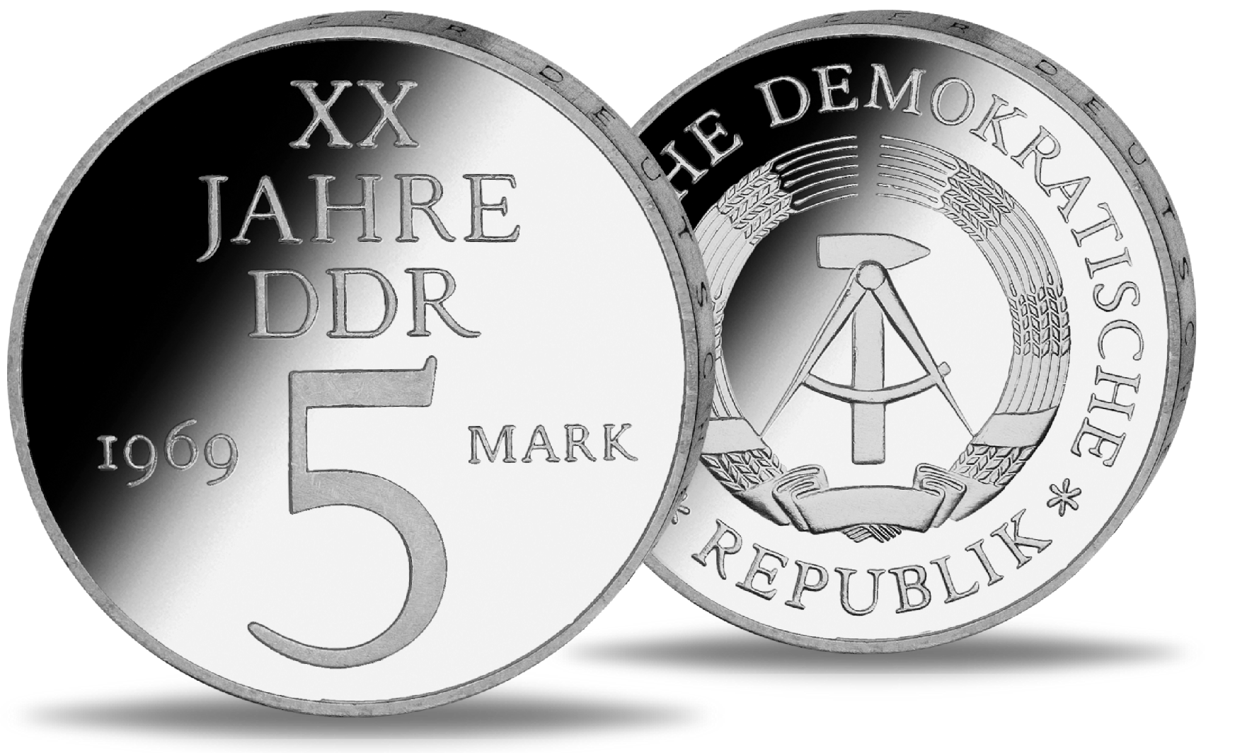 5 Mark 20 Jahre DDR Nickel-Probe | Münzen-Versandhaus Emporium-Hamburg