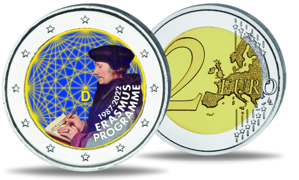 2 Euro Erasmus-Programm mit Farbapplikation | Münzen-Versandhaus Emporium-Hamburg