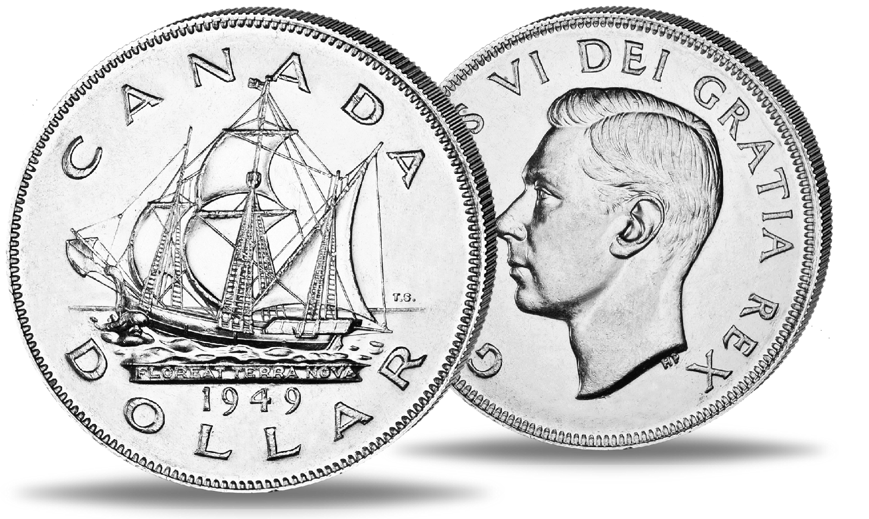 Kanada, 1 Dollar 1949, Segelschiff vor Neufundland, John Cabot - Silber ...