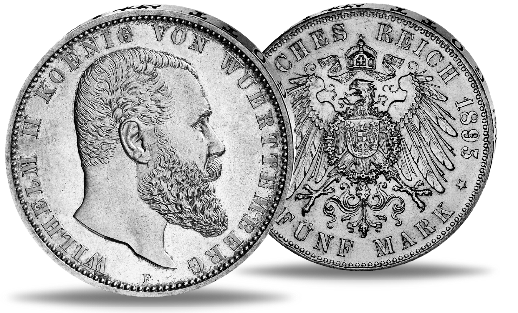 Königreich Württemberg, 5 Mark 1895, König Wilhelm II.(Jaeger 176 ...